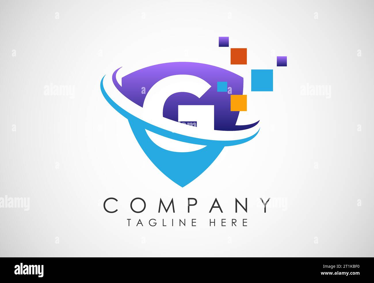 English alphabet with shield, swoosh and data pixel. Creative ...
