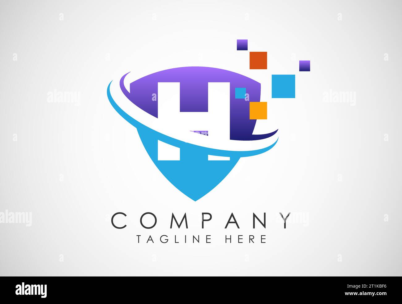 English alphabet with shield, swoosh and data pixel. Creative ...