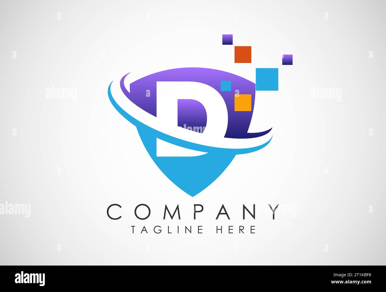 English alphabet with shield, swoosh and data pixel. Creative technological modern logo design ...