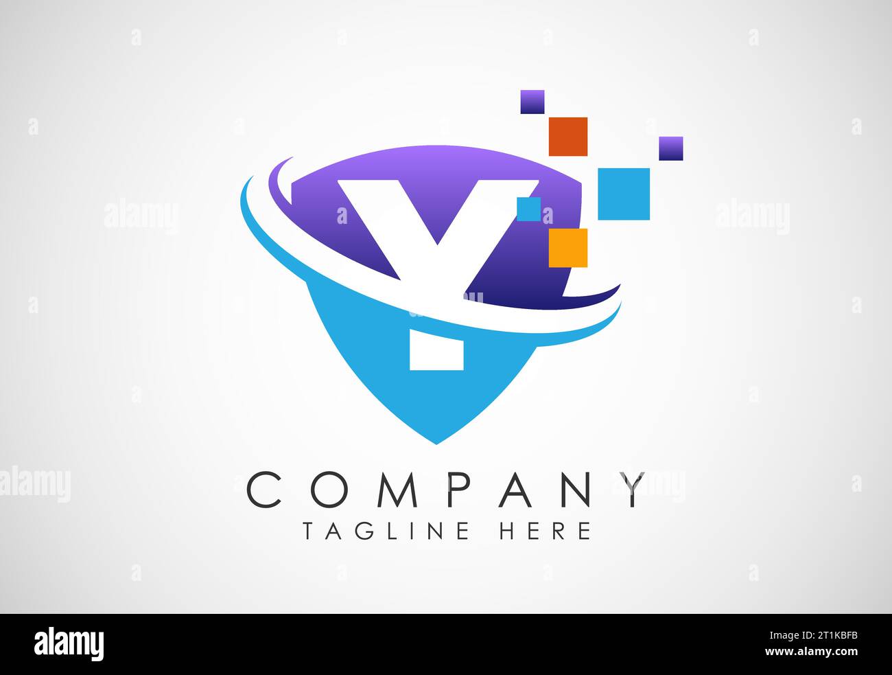 English alphabet with shield, swoosh and data pixel. Creative ...