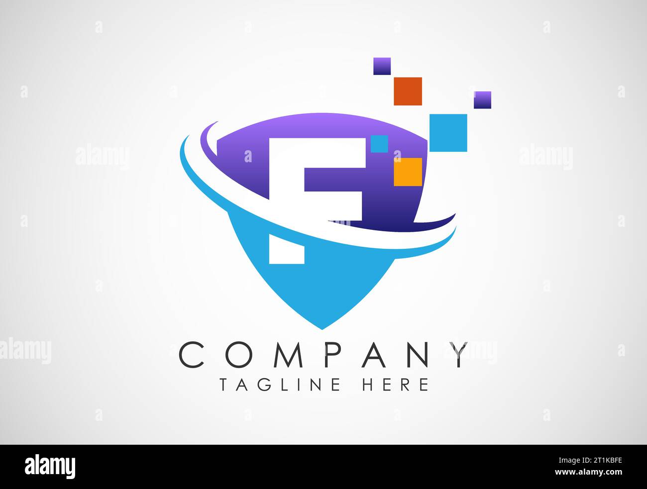 English alphabet with shield, swoosh and data pixel. Creative ...