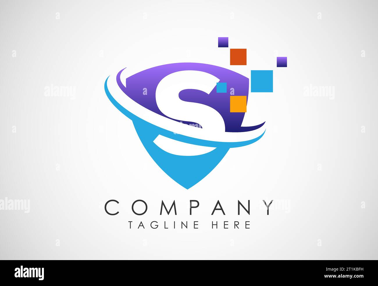 English alphabet with shield, swoosh and data pixel. Creative ...