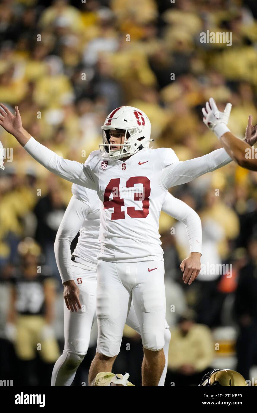 Stanford place kicker Joshua Karty (43) reacts after kicking the ...