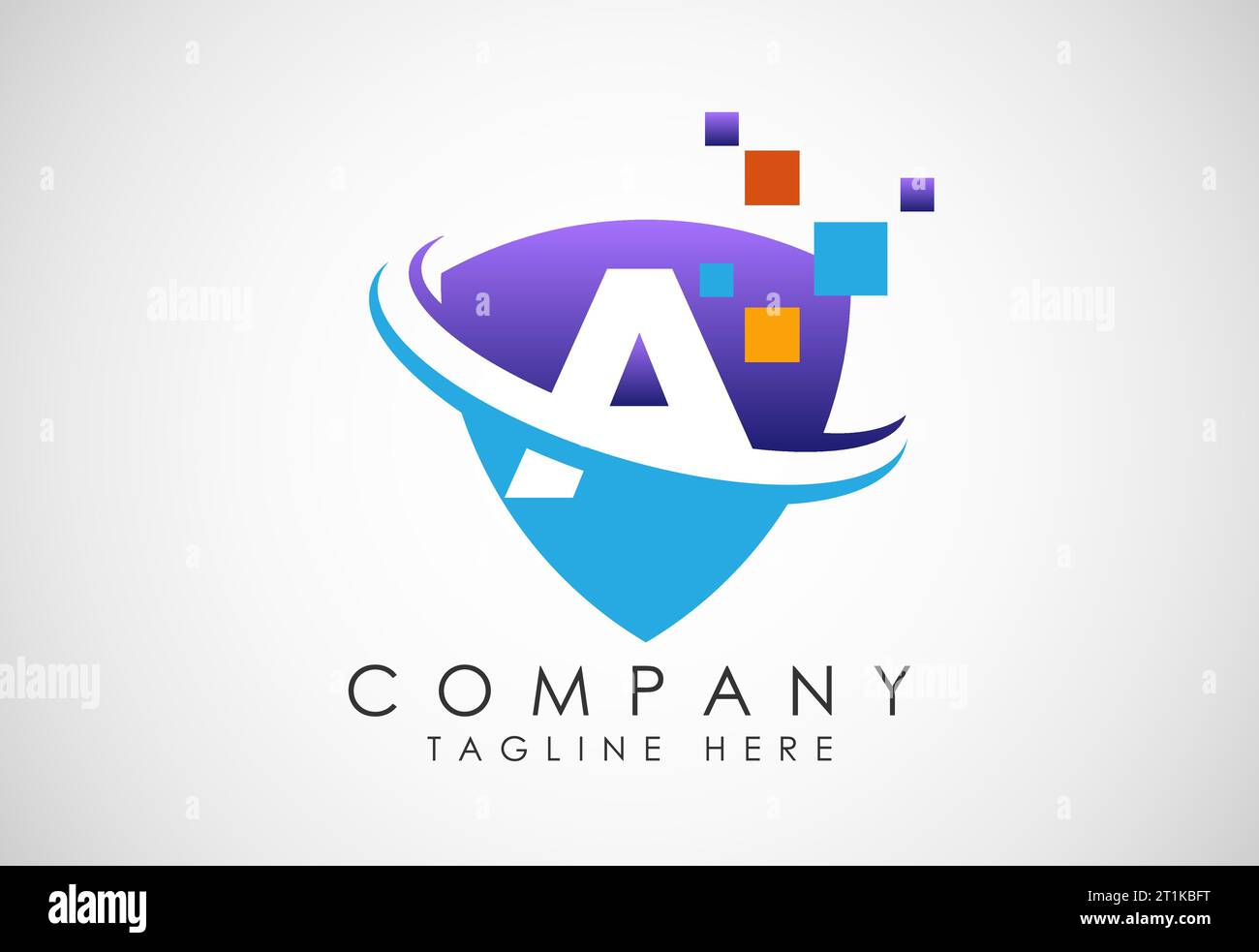 English alphabet with shield, swoosh and data pixel. Creative ...