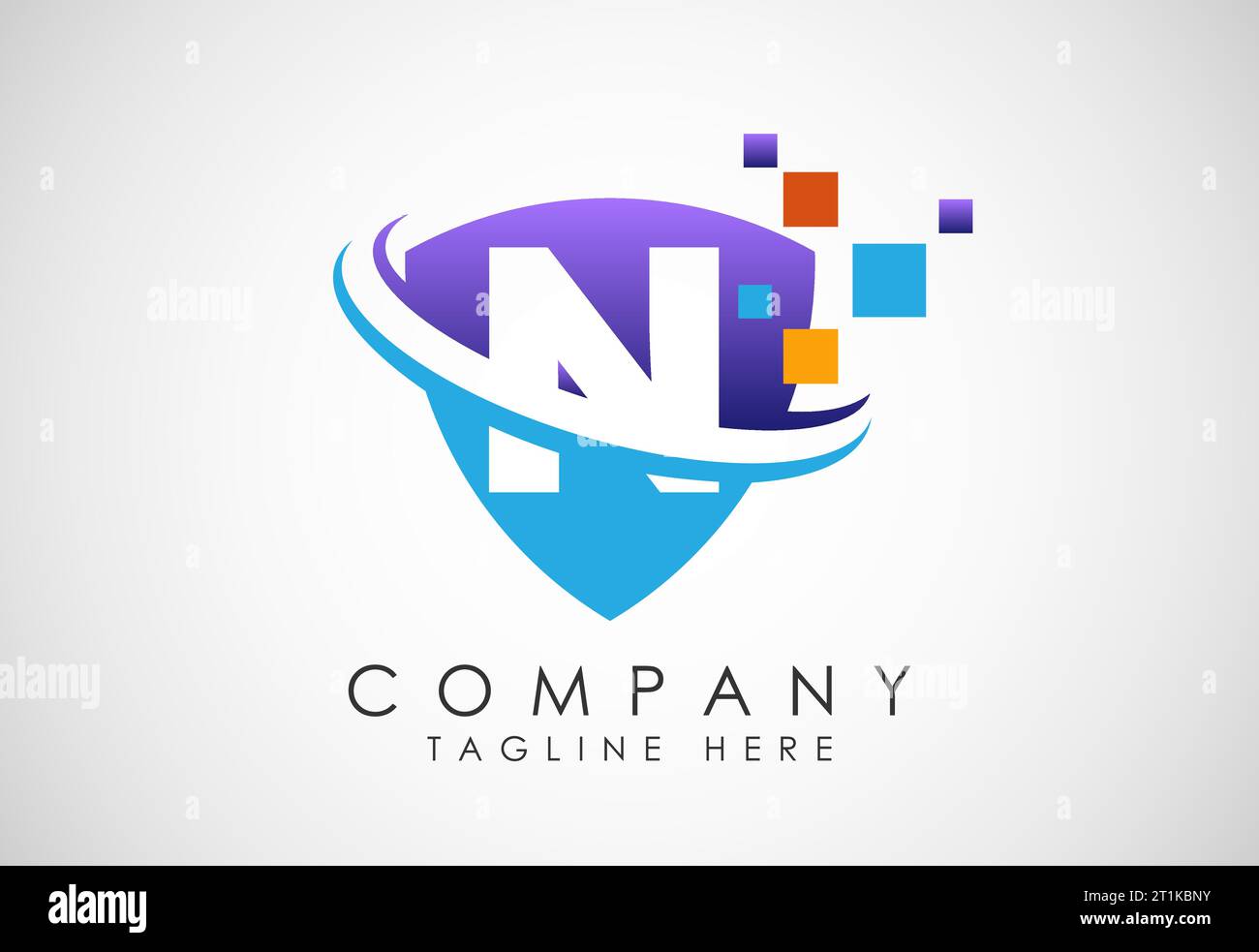 English alphabet with shield, swoosh and data pixel. Creative ...