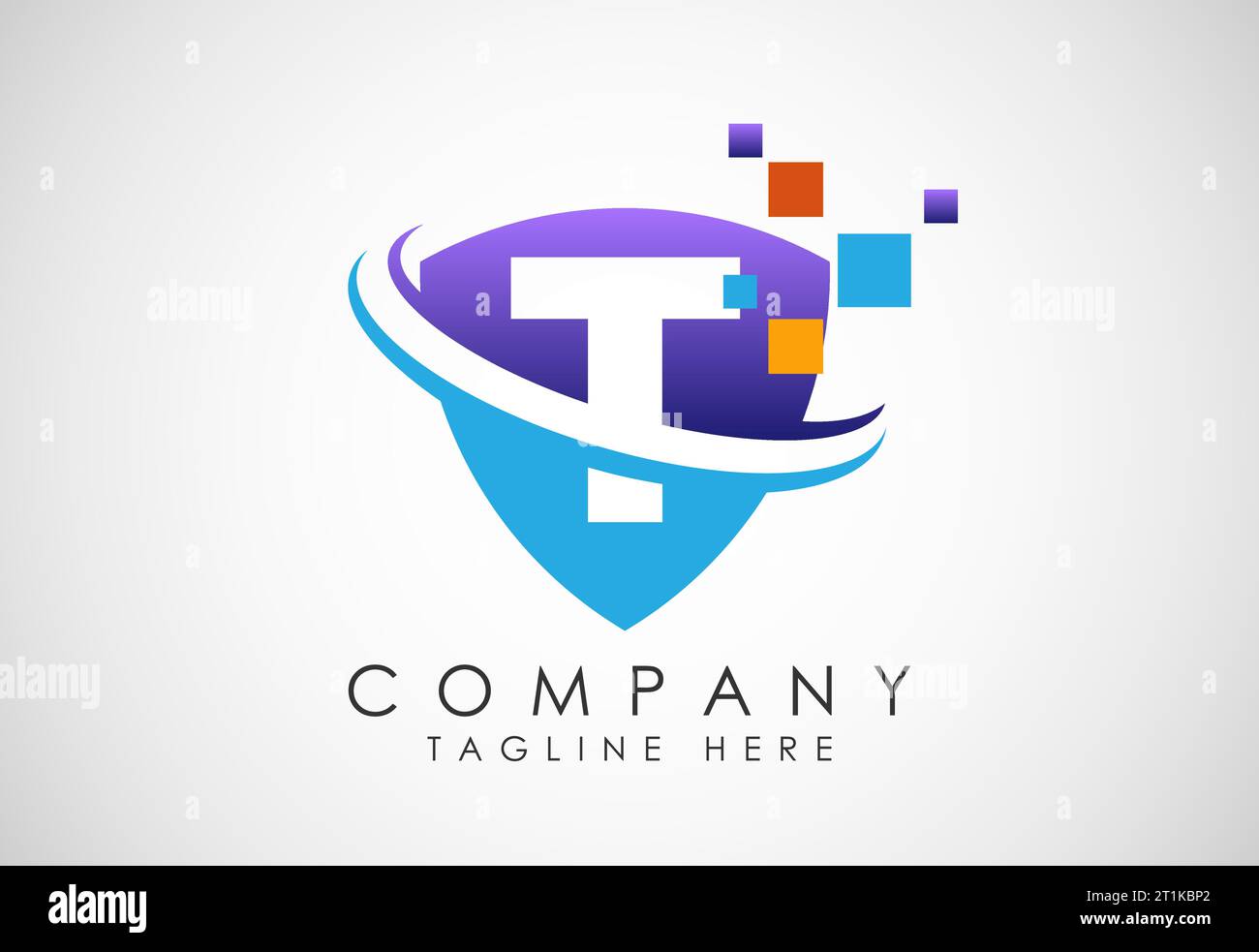 English alphabet with shield, swoosh and data pixel. Creative technological modern logo design ...