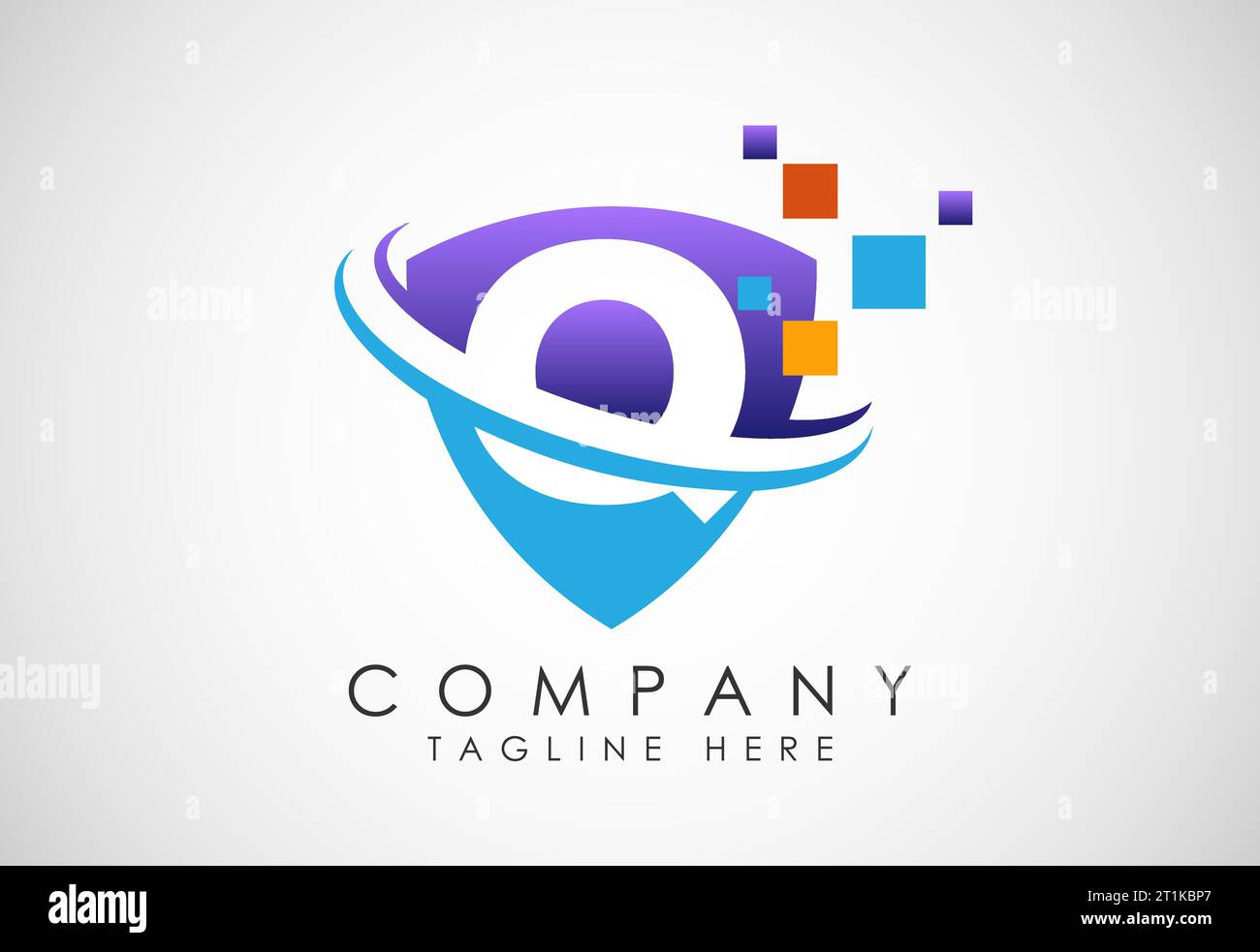 English alphabet with shield, swoosh and data pixel. Creative ...