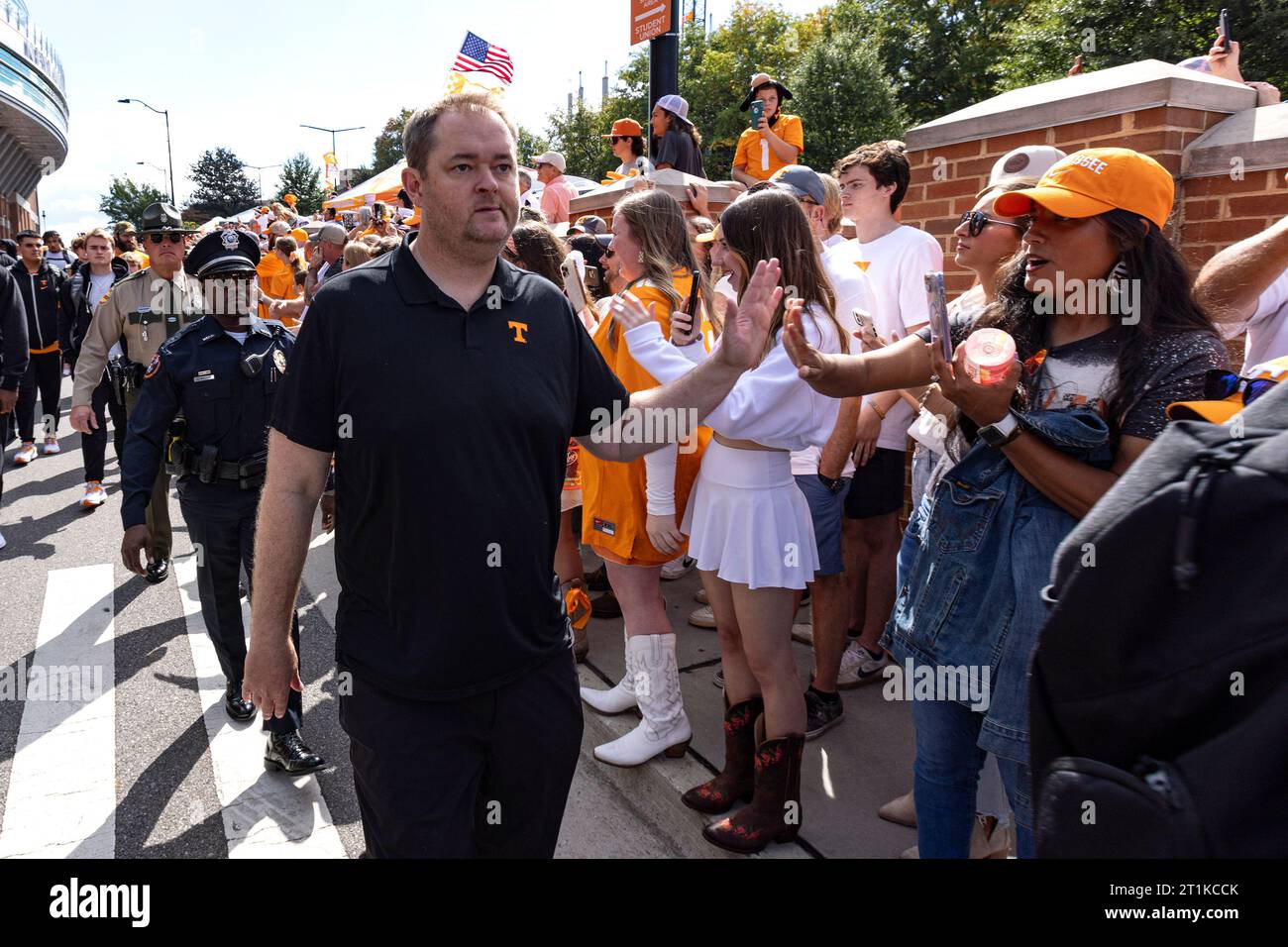 Tennessee head coach Josh Heupel greets fans during the traditional Vol ...