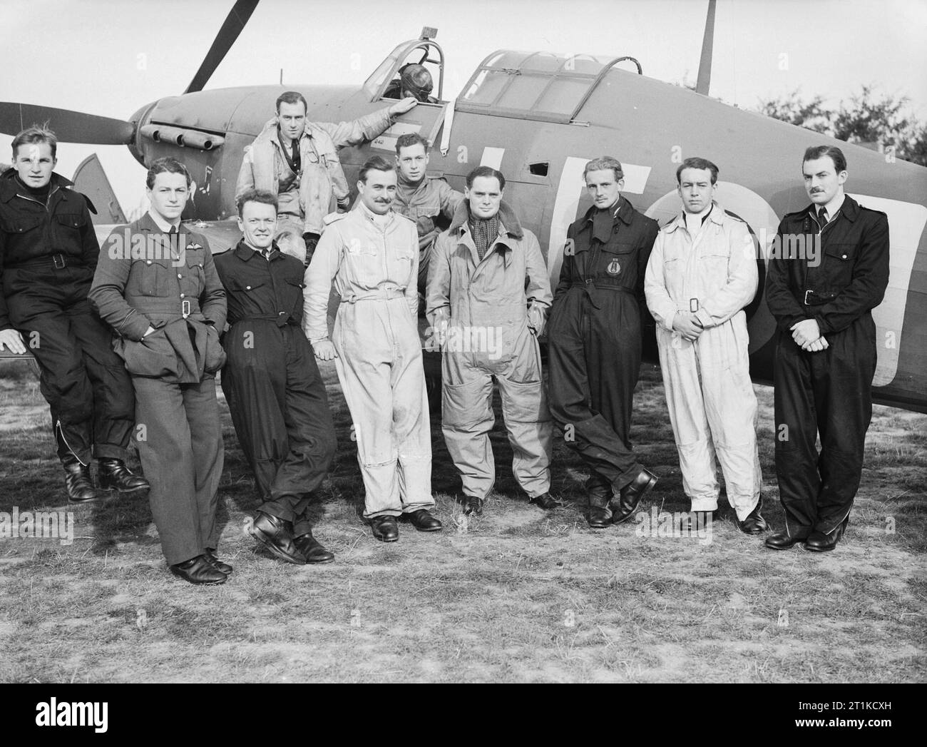Squadron Leader Douglas Bader with pilots of No. 242 Squadron in front ...