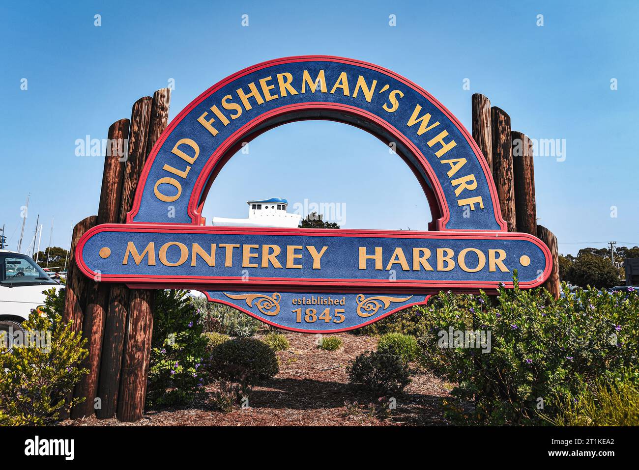 The Old Fisherman's Wharf Sign in Monterey Harbor, California Stock ...