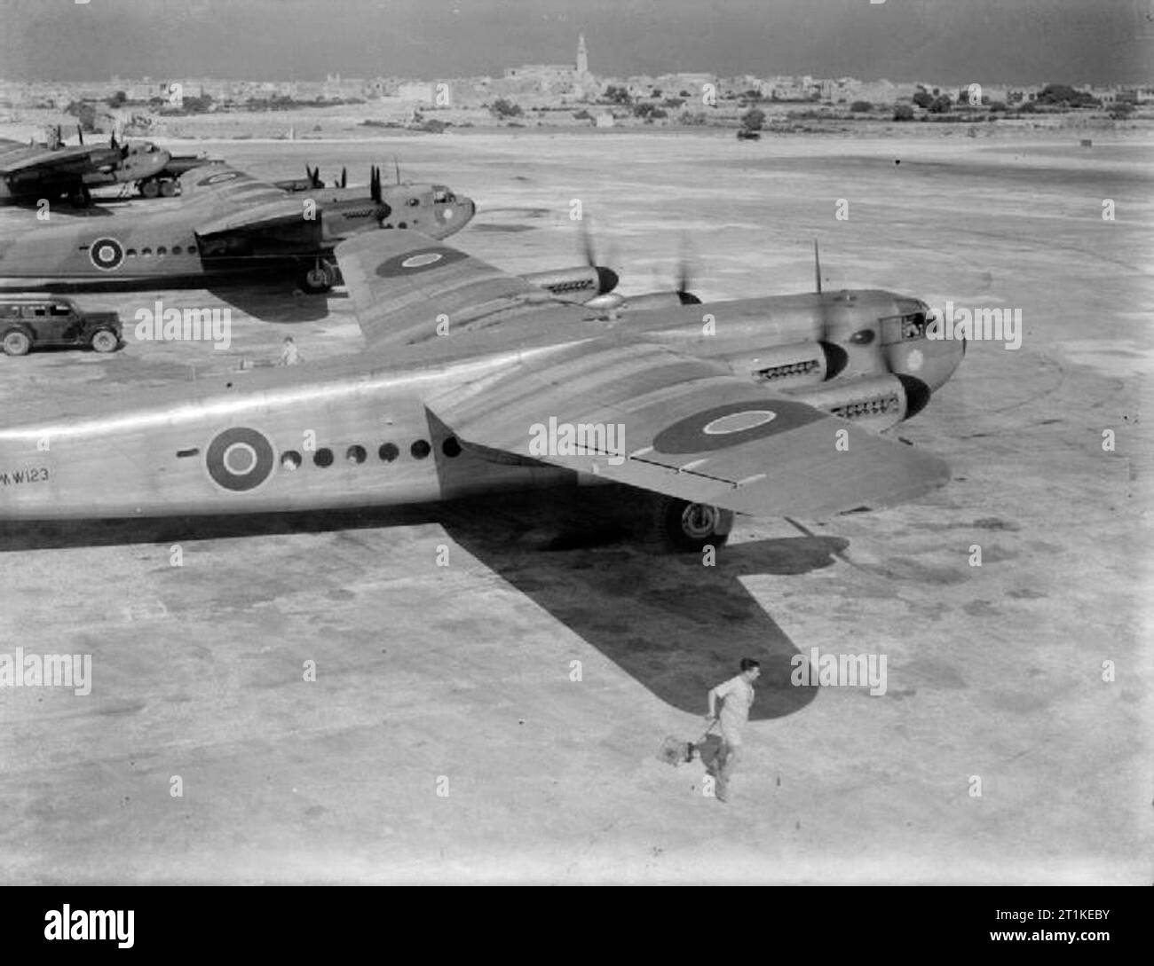 Avro York C Mark Is of No. 47 Group RAF lined up at Luqa, Malta, while ...