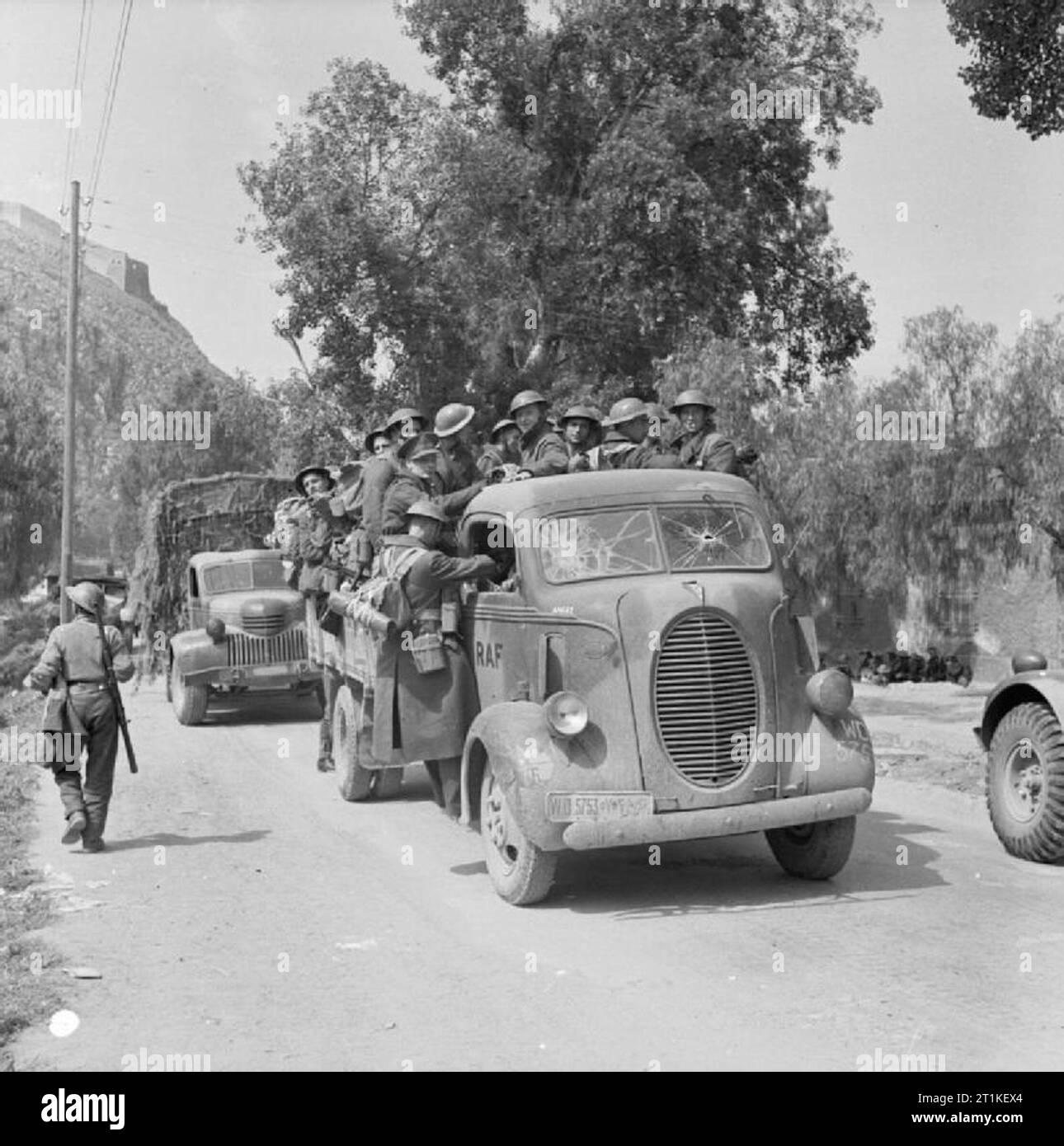 The British Army in Greece 1941 Lorries carrying RAF personnel during ...