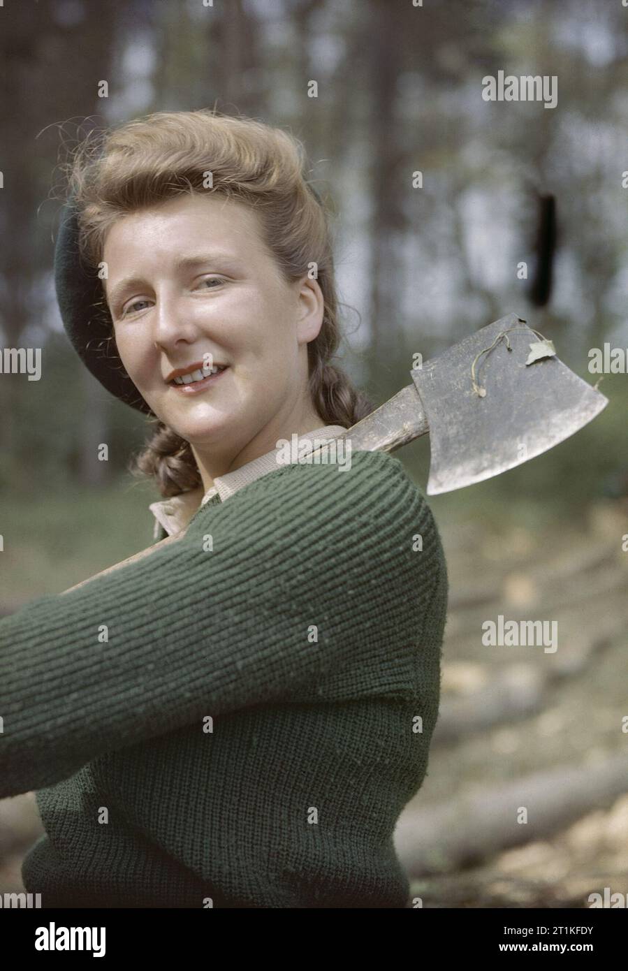 Land Army girl Vera Howson at the Women's Timber Corps training camp at ...