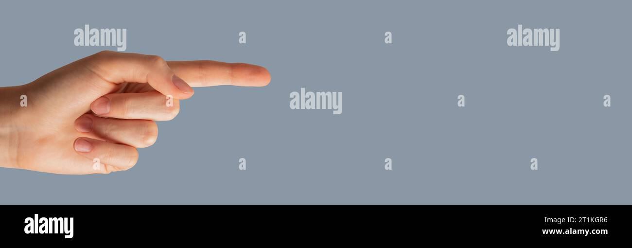 Hand showing something with index finger, banner background Stock Photo ...