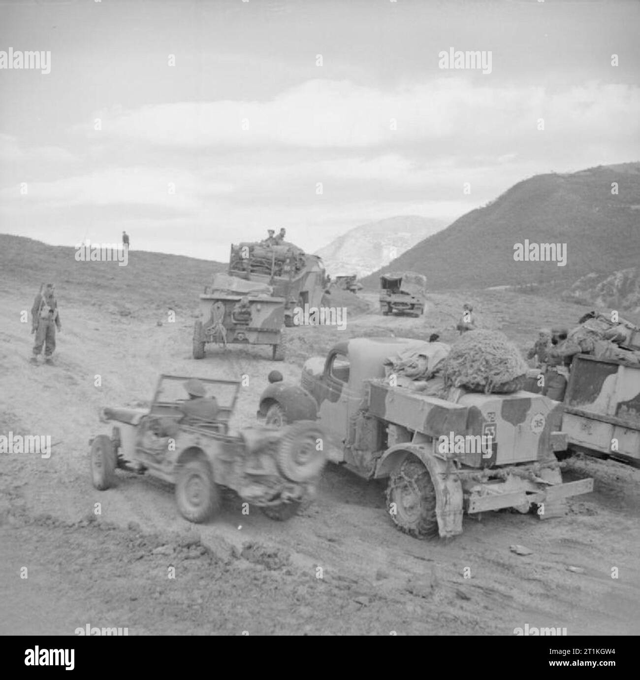 The British Army in Italy 1943 Artillery tractors, trucks and jeeps ...