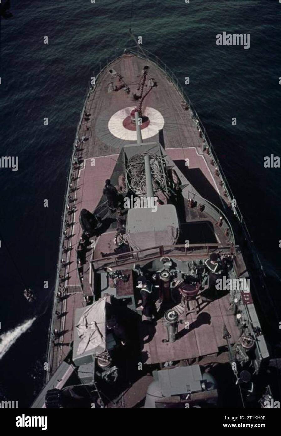 The Royal Navy in 1942 A view from the bridge looking aft of a British ...