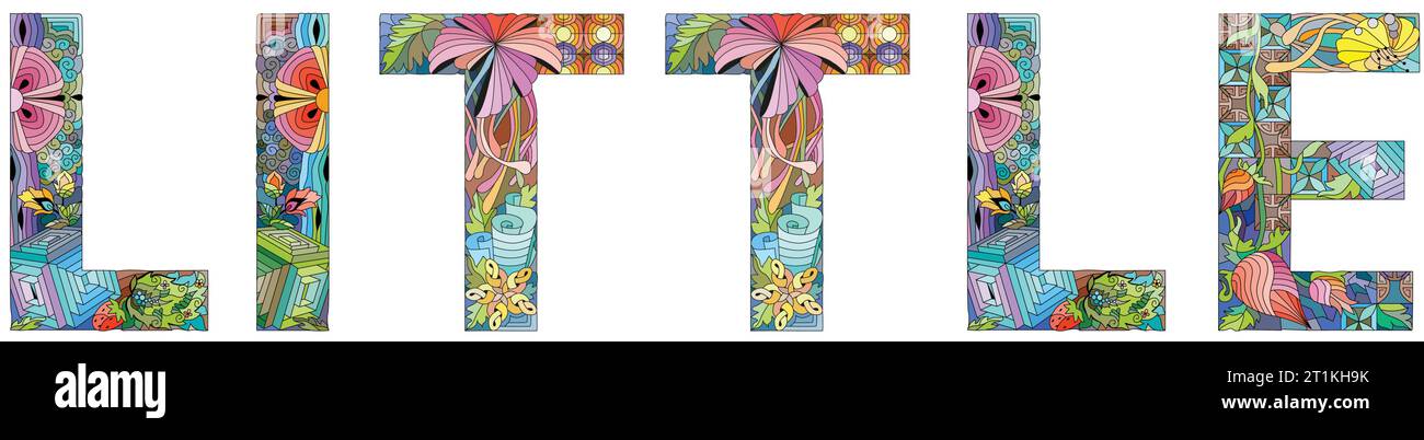 Hand-painted art design. Hand drawn illustration word LITTLE for t ...