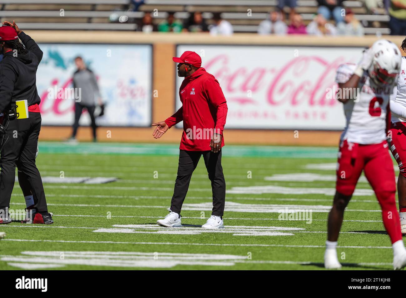 October 14, 2023:.Temple Owls head coach Stan Drayton greets players at ...
