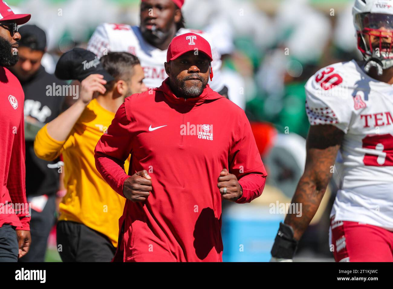 October 14, 2023:.Temple Owls head coach Stan Drayton runs to the ...