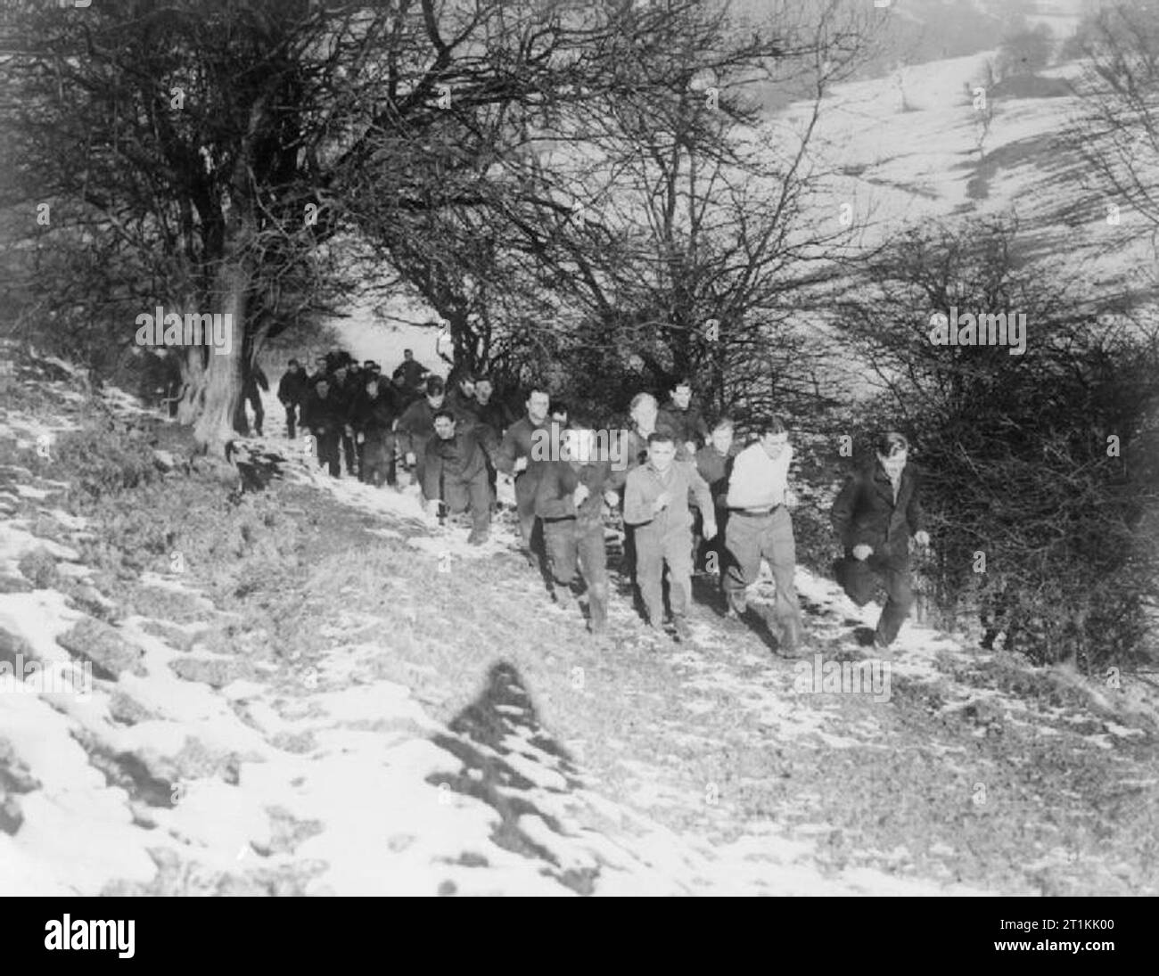 Dutch Troops Train in England, 1941 Dutch troops run between trees and ...