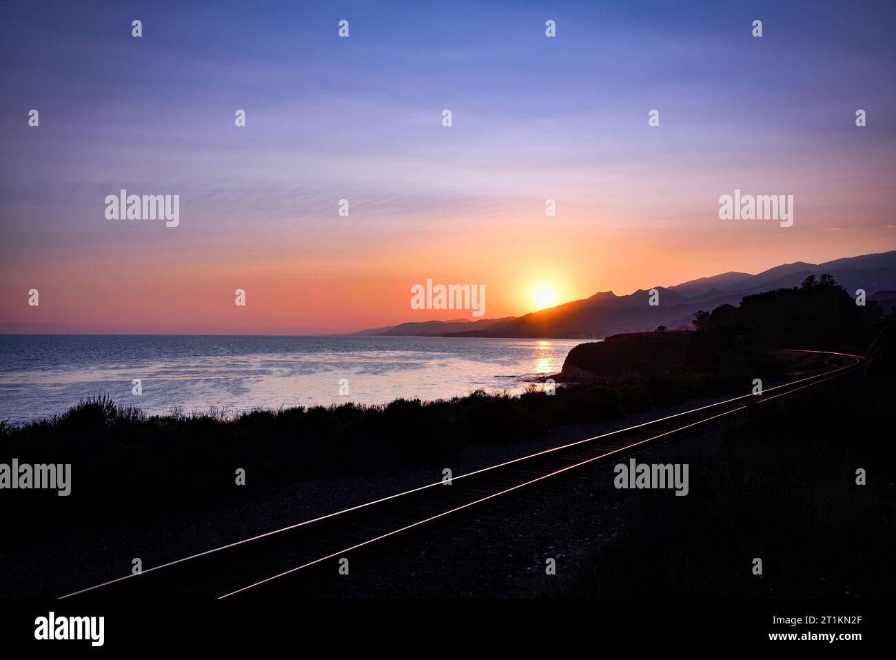 Sunset over the Railroad Tracks in Highway 101 - California, USA Stock ...