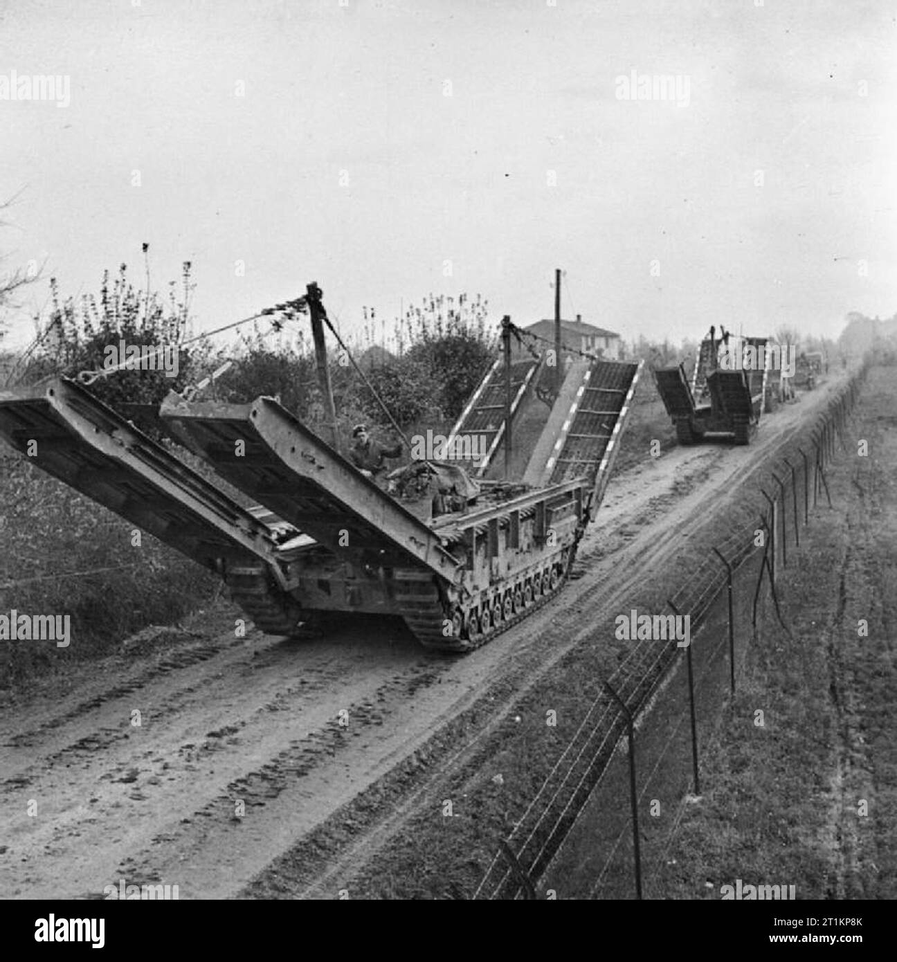 The British Army in Italy 1944 Churchill ARK bridgelaying tanks passing ...