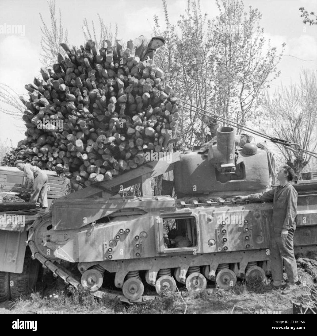 The British Army in Italy 1945 A fascine is loaded onto a Churchill ...