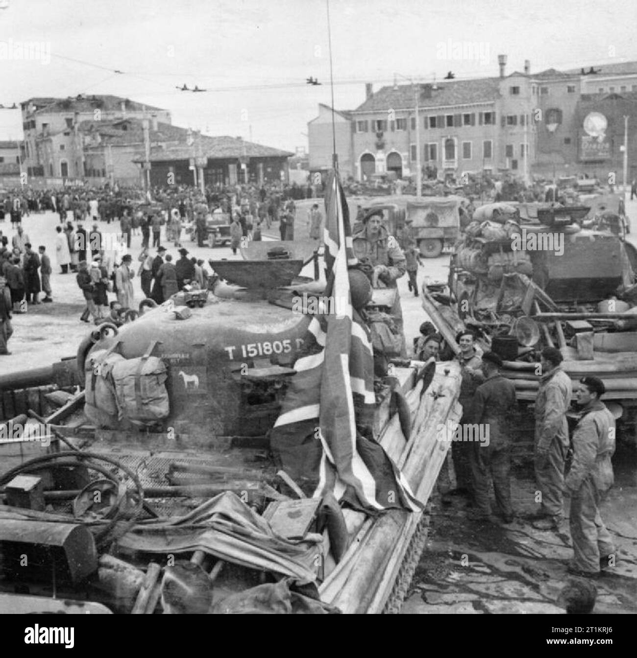 The British Army in Italy 1945 Sherman tanks and other vehicles in the ...