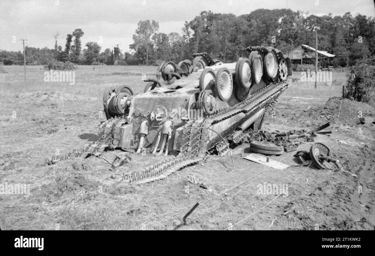 The British Army in Normandy 1944 Overturned German Panther tank at ...