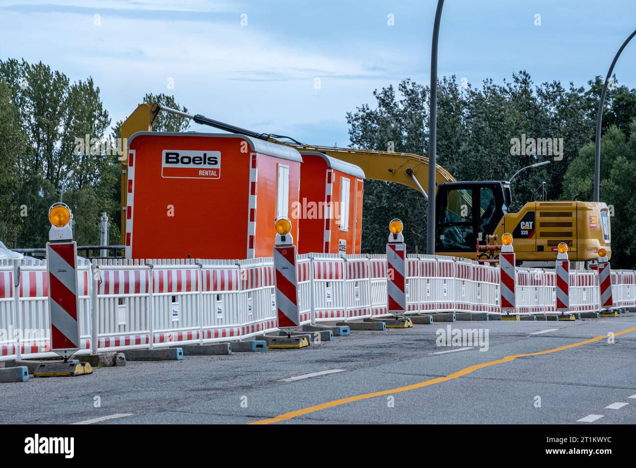 Hamburg, Germany - 08 31 2023: View of a barrier on a road with a ...