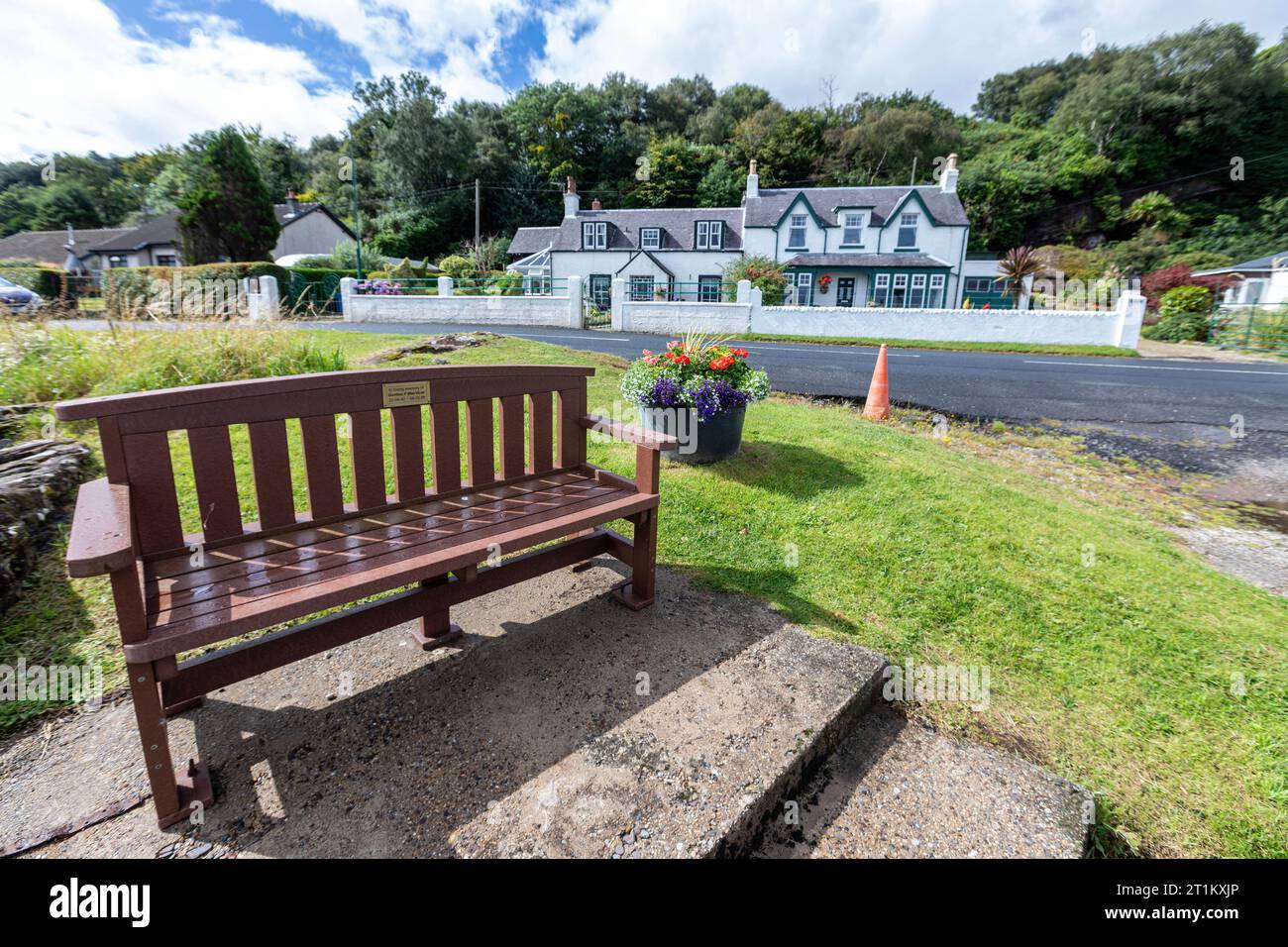 Bench in Corrie, Isle Of Arran, Firth of Clyde, Scotland, UK Stock ...