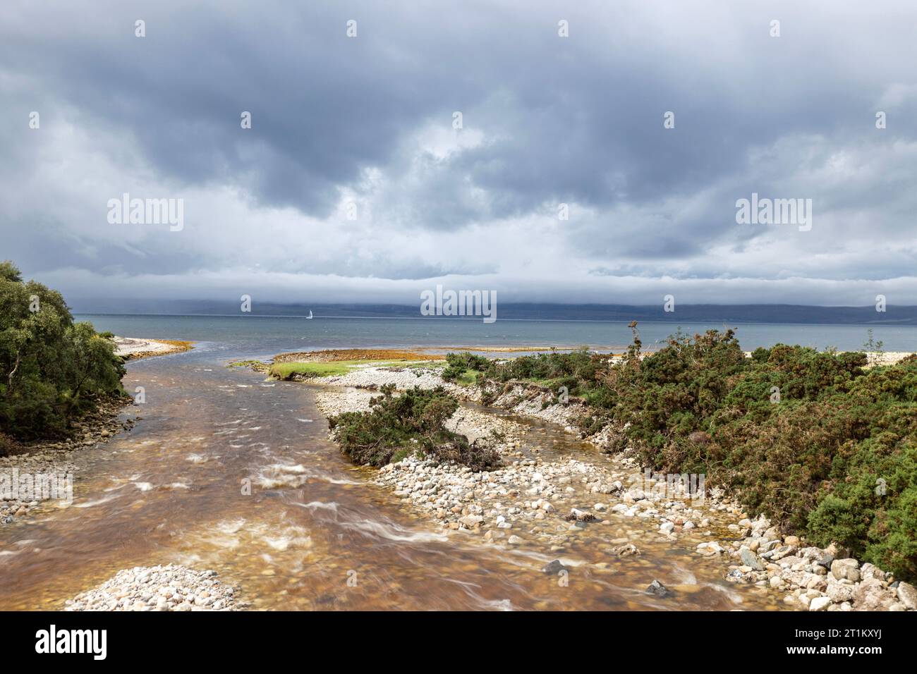 Sailing boat in Catacol Bay, Isle Of Arran, Firth of Clyde, Scotland ...