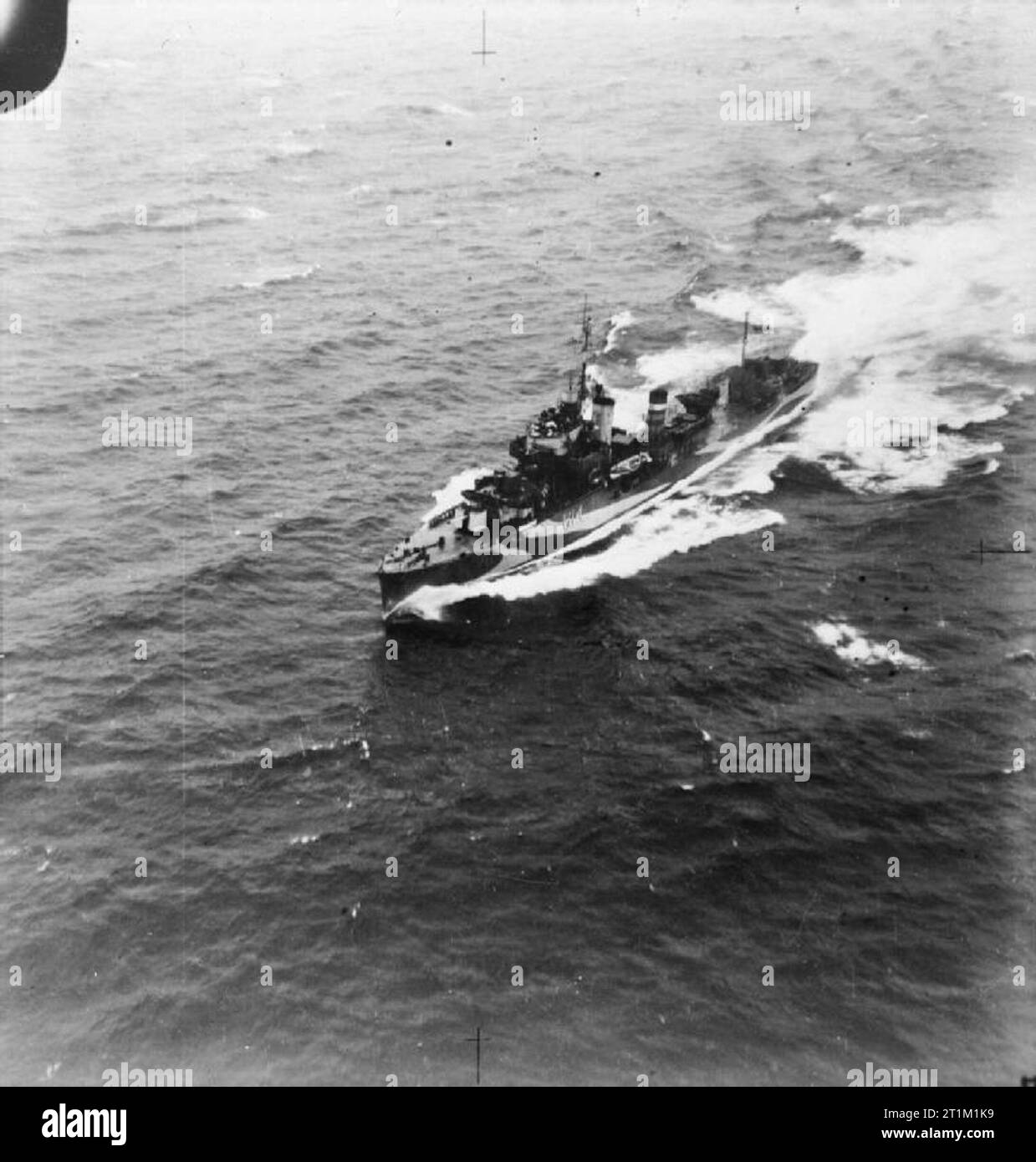 Aerial view of British destroyer HMS ACTIVE underway in the Gibraltar ...