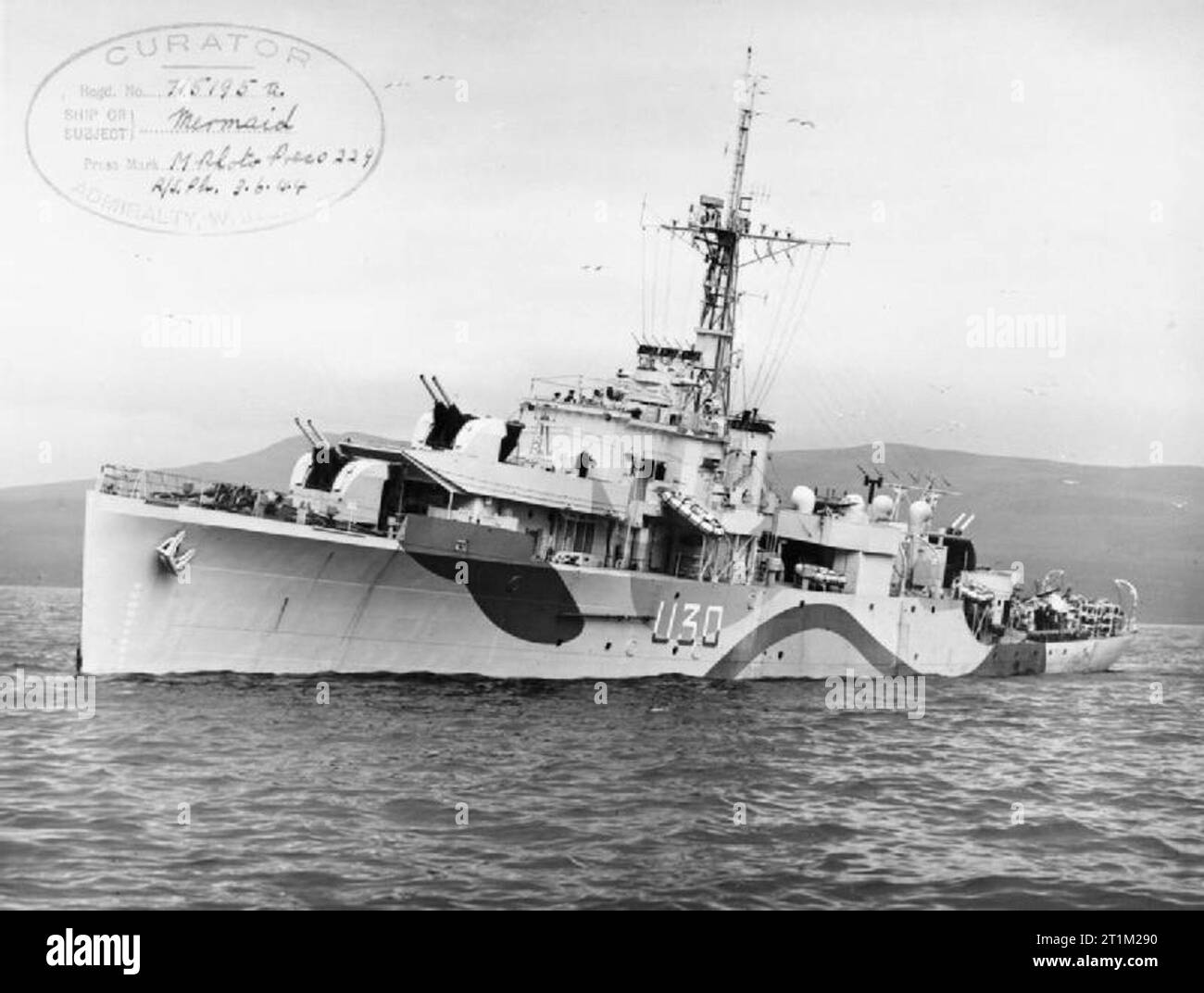 British Black Swan class sloop HMS Mermaid (U30) underway in coastal ...