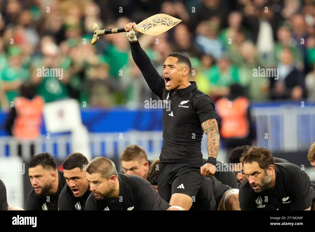 New Zealand's Aaron Smith leads the team as they perform the Haka just ...