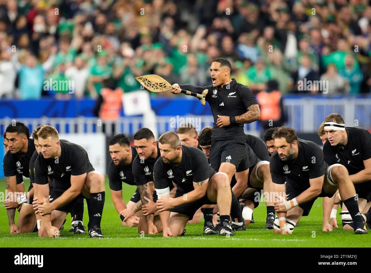 New Zealand's Aaron Smith leads the team as they perform the Haka just ...