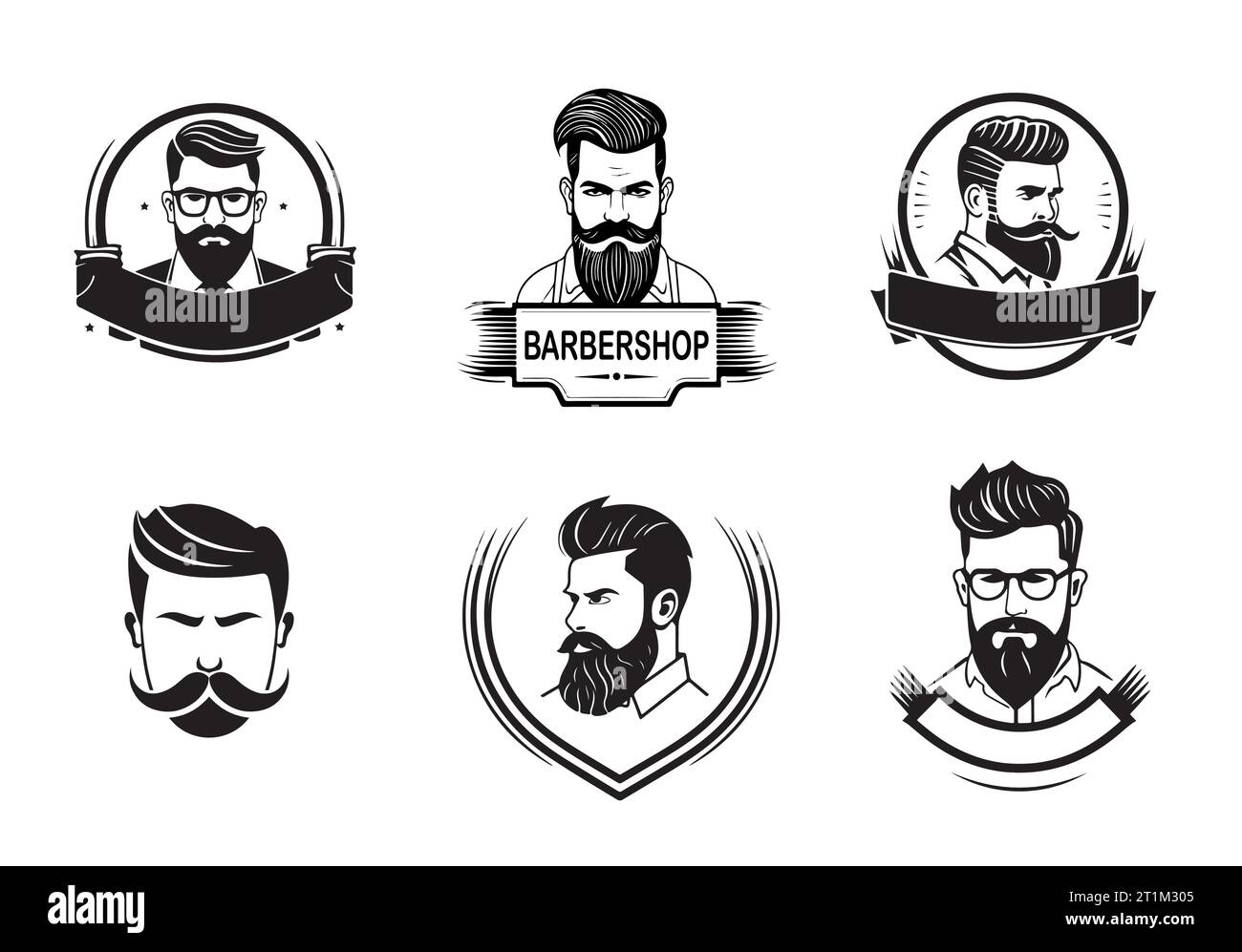 Barbershop emblems set silhouette hand drawn. Beauty industry icons ...