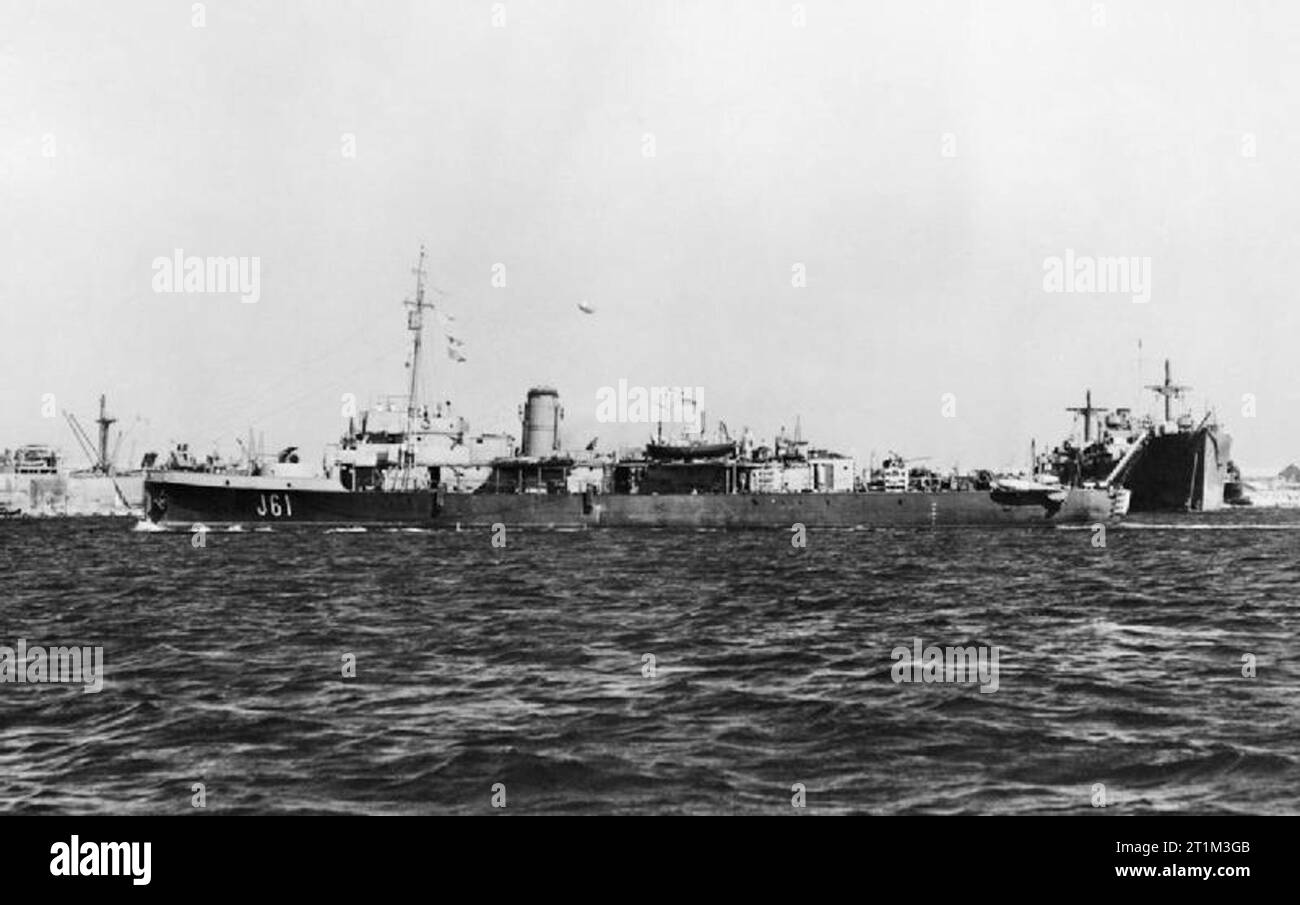HMS HARROW, 30 August 1943. HMS HARROW in the Mediterranean. Her stern ...