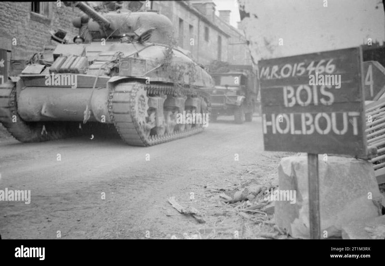 The British Army in Normandy 1944 A Sherman tank moves through Bois ...