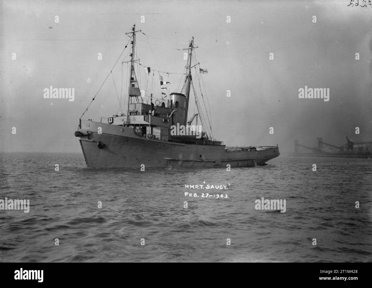 HMS Saucy. Rescue tug of the Assurance class. Underway on the River ...