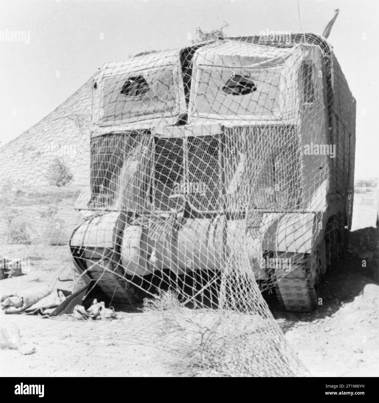 The British Army in North Africa 1942 A Grant tank wearing 'Sun Shield' lorry camouflage in the ...