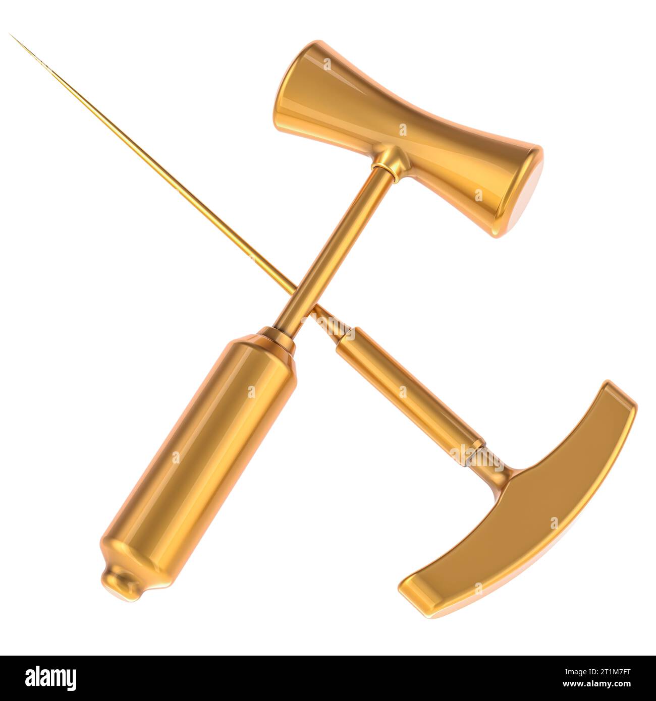 Golden Orbitoclast, surgical instruments for lobotomies. 3D rendering ...