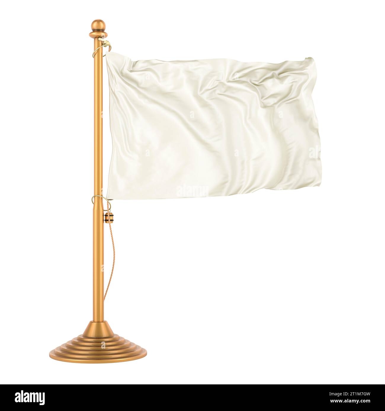 White flag waving on a flagpole, 3D rendering isolated on white ...