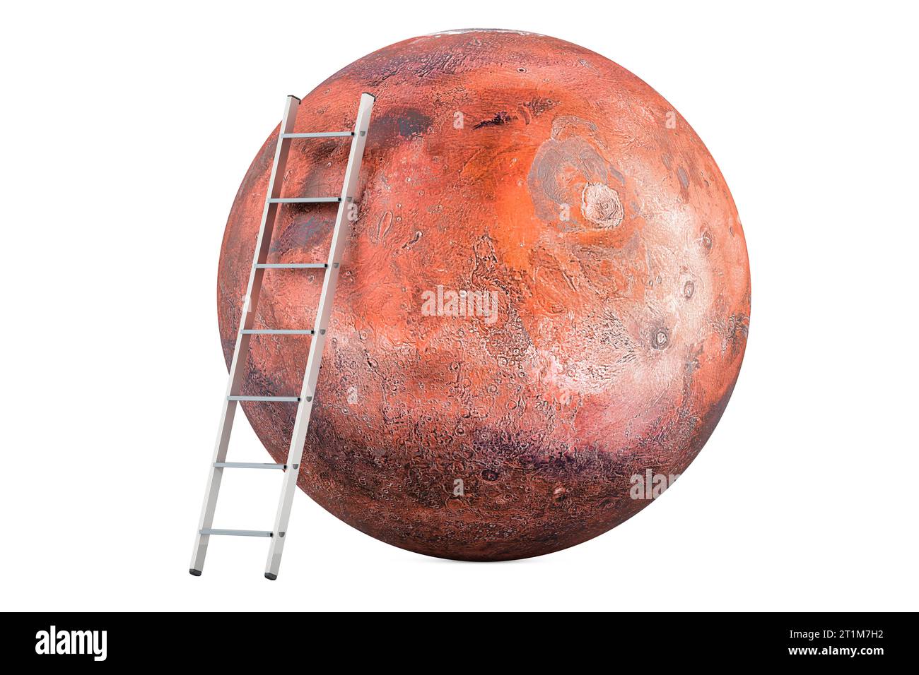 Mars exploration, ladder with Mars. 3D rendering isolated on ...