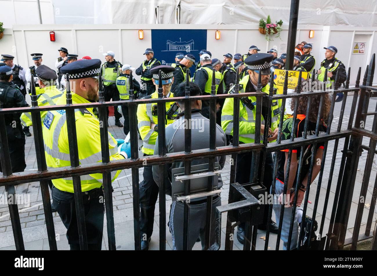 London, UK. 14 October 2023. Two young man are arrested following a ...