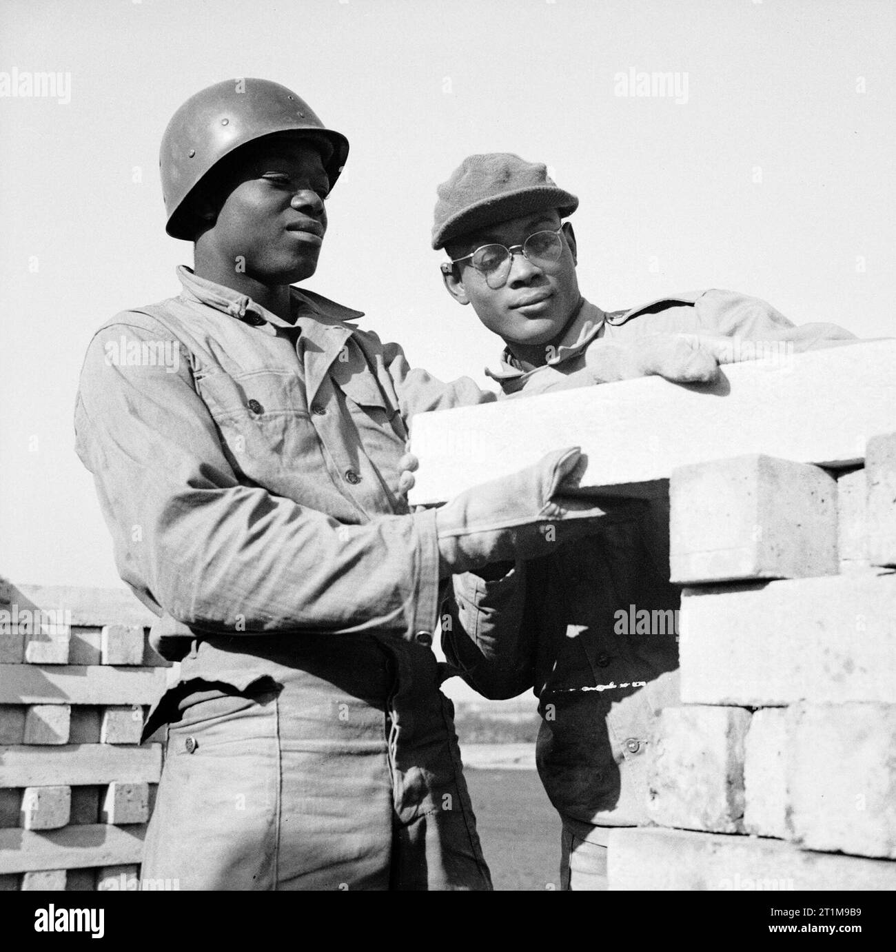 Black American soldiers engaged in railway construction work in Britain ...