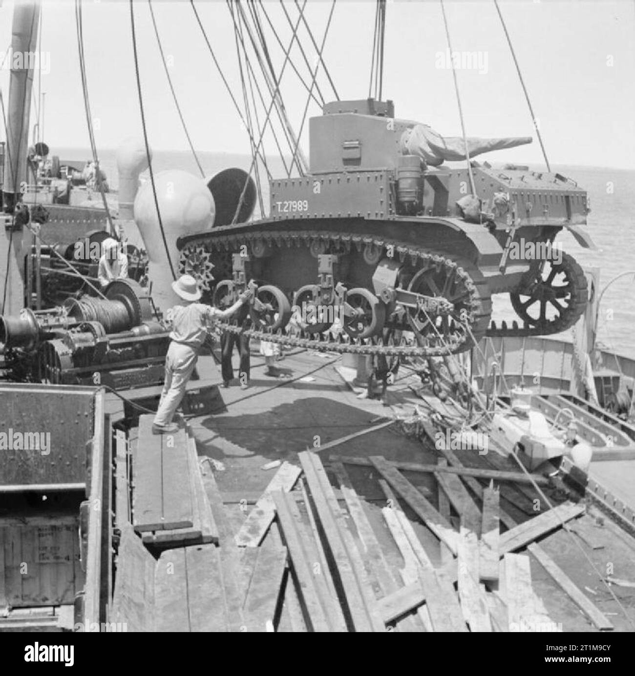 The British Army in North Africa A Stuart tank being unloaded from a ...