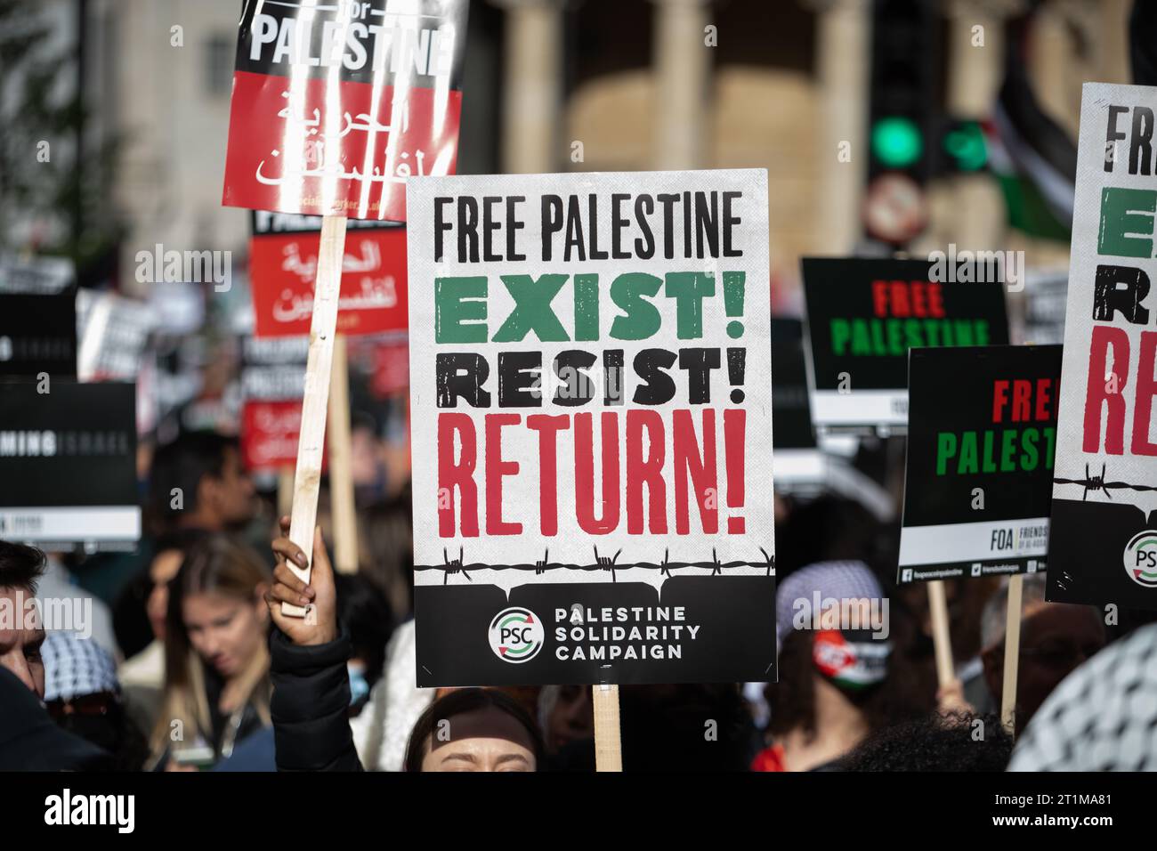 London, UK. 14 October, 2023. Thousands of Palestine supporters march ...