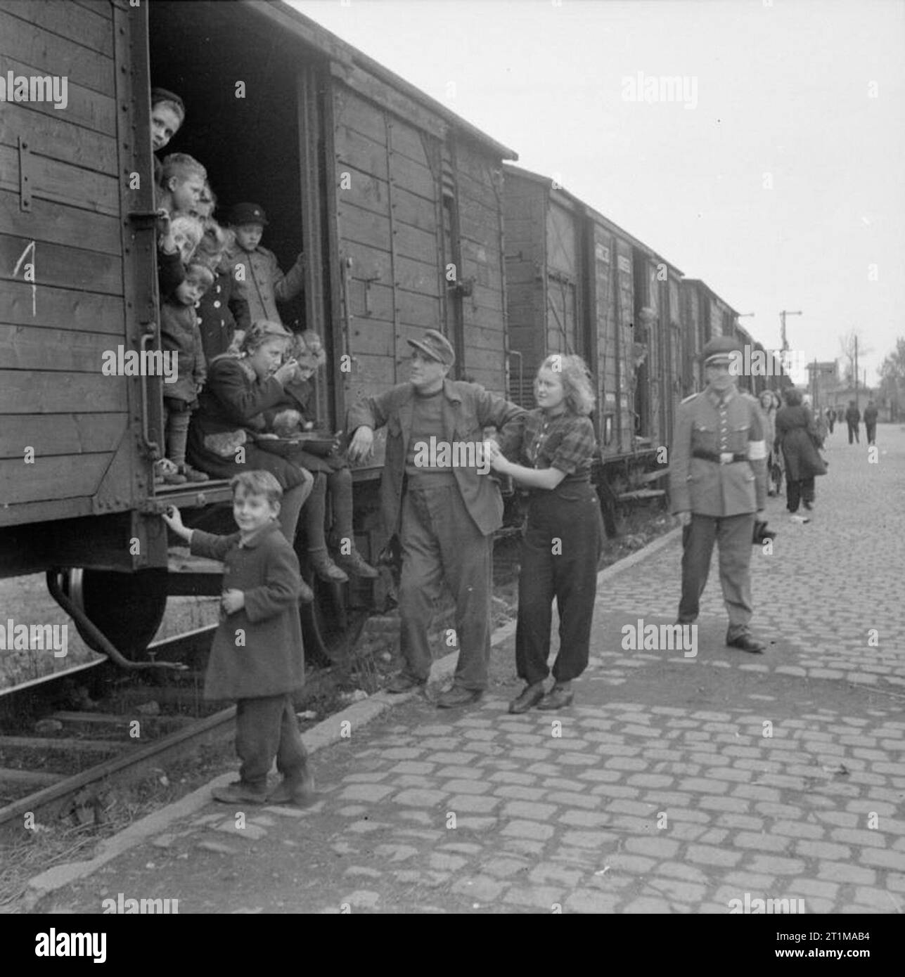 Germany Under Allied Occupation German civilians aboard railway waggons ...