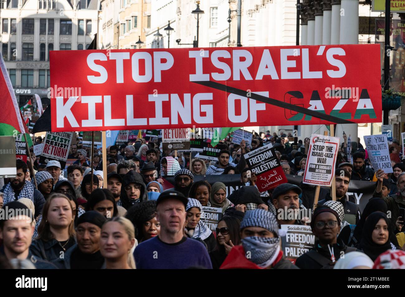 London, UK. 14 October, 2023. Thousands of Palestine supporters march ...
